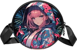 Generic Sac &agrave; bandouli&egrave;re Circle pour femme, petit sac &agrave; bandouli&egrave;re avec fermeture &eacute;clair, bretelles r&eacute;glables, sac &agrave; main rond d&eacute;contract&eacute; pour femmes et fi