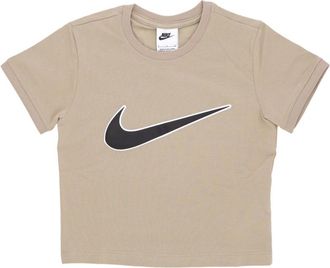 Nike Swoosh Logo Cropped T-Shirt Khaki - - Sport - Damen - Braun - M