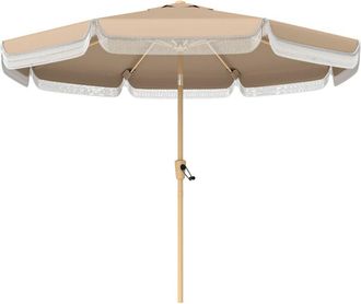 OUTSUNNY Parasol de jardin - Outsunny - inclinaison et manivelle - franges - toile polyester 180 g/m&sup2; anti-UV 30+ - &Oslash;266 cm - kaki