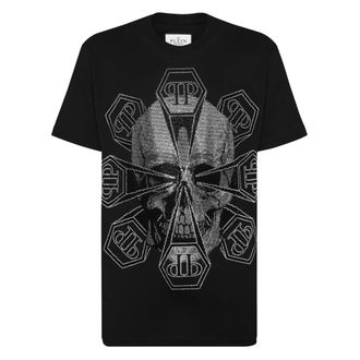 Philipp Plein Homme, Tops, Noir, Taille: 3XL T-Shirt Col Rond T&ecirc;te de Mort