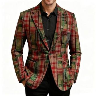 Generic Blazer de Noël pour homme, veste en velours côtelé pour homme, blazer de Noël moche pour homme, costume festif, coupe ajustée, veste de costume fantai