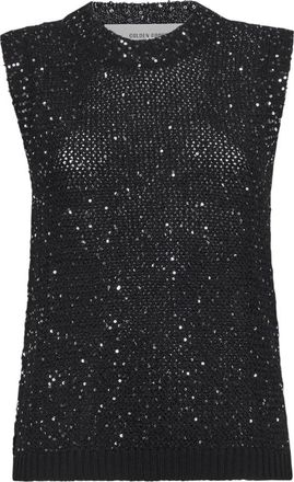 Golden Goose Femme, Pulls, Noir, Taille: 42 FR Top en maille r&eacute;sille avec sequins et d&eacute;tails contrast&eacute;s
