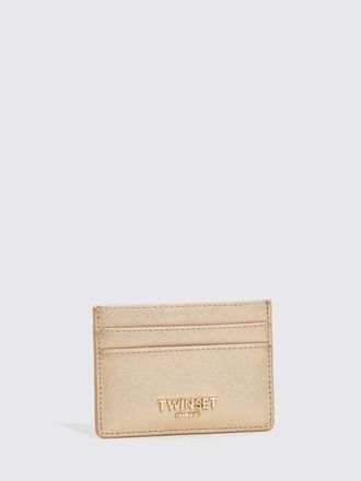Twinset Porte-cartes plat en cuir synth&eacute;tique Saffiano avec 5 fentes et logo