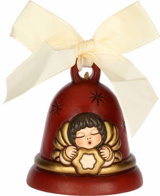 Thun Glocke mit Engel aus Keramik, Kollektion Weihnachtszauber, Limited Edition 2024 zum Sammeln, Geschenkidee zu Weihnachten, 7,1 x 7,1 x 7,8 cm, Farbe Ro