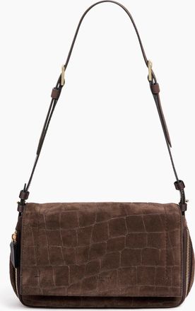 Le Tanneur Petit sac bandouli&egrave;re Aurore en cuir refente de velours emboss&eacute; crocodile