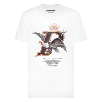 Philipp Plein Homme, Tops, Blanc, Taille: L Round Neck T-Shirt Eagle Worldwide