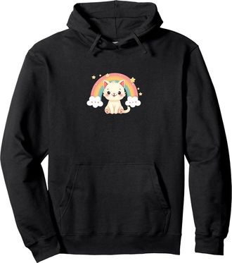 Mapanoli Design S&uuml;&szlig;e Katze mit Regenbogen und Wolken - Bezaubernder Kawaii-Stil Pullover Hoodie