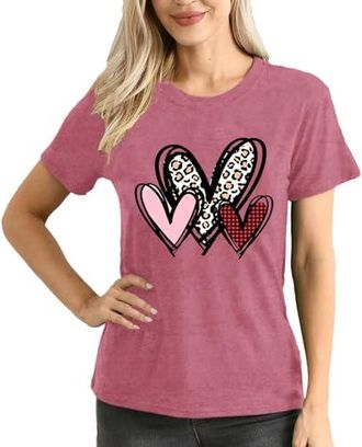 Generic 2026 - Chemise de Saint-Valentin pour femme - Imprim&eacute; l&eacute;opard - Style d&eacute;contract&eacute; - &Agrave; manches courtes (2), rose vif, XXL