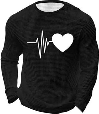 Generic Sweat-shirt gaufr&eacute; pour la Saint-Valentin pour homme, imprim&eacute; coeur, haut &agrave; manches longues, d&eacute;contract&eacute; et col rond, chemise surdimensionn&eacute;e conforta