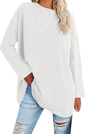 Generic Haut de sortie, chemisier &agrave; manches longues pour femme, grande taille, pull de couleur unie, t-shirt basique &agrave; manches longues confortable et chaud, p