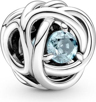 Pandora M&auml;rz Geburtsstein Meer Aquablauer Ewigkeitskreis Charm aus Sterling-Silber mit Kristallen, 790065C09