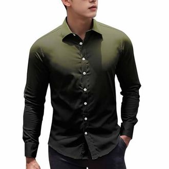 Generic DENGJIAMY Chemise habill&eacute;e d&eacute;contract&eacute;e daffaires boutonn&eacute;e chemise classique basique unie t-shirt &agrave; manches longues hauts col chemisier pour homme, V