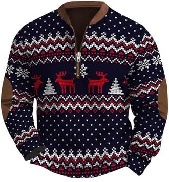 Generic Sweat-shirt de Noël fantaisie léger imprimé Père Noël pull slim fit manches longues col rond pull de Noël pull de Noël pour homme, Noir, 3XL