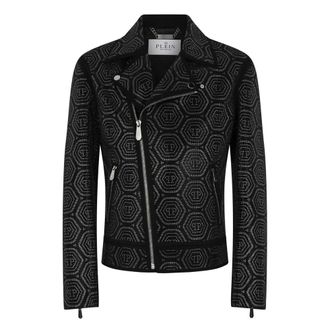 Philipp Plein Monogram Stone Biker Jacket - Homme - Vestes - Noir - Taille: 5XL