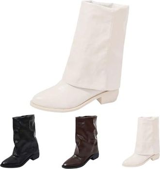 Generic Bottines élégantes pour femme avec talon - Bottes requin avec talon bloc - Bottes basses pointues - Bottes longues à enfiler - En cuir synthétique - B