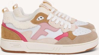 Faguo Baskets cuir su&egrave;de blanc et rose gris&eacute;