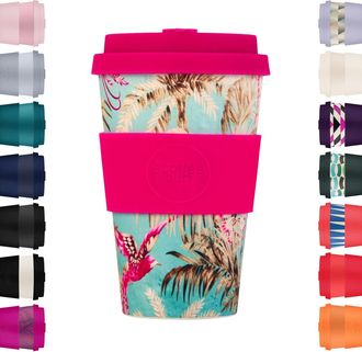 Ecoffee Cup Wiederverwendbarer, umweltfreundlicher Kaffeebecher auf 100 % pflanzlicher Basis, 400 ml, mit Silikondeckel, melaminfrei und biologisch abbaubar