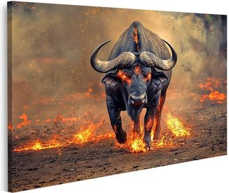 Islandburner Bild auf Leinwand Feuriger Büffel im mystischen Nebel für Wohnzimmer Kunstliebhaber Galerie Bilder Wandbilder Poster