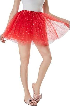Generic Jupe tutu pour femme avec int&eacute;rieur et superposition, Rouge, Taille unique
