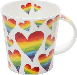 Dunoon CA-RAIH-XX Tasse mit Regenbogen-Herzen, Knochenporzellan, Cairngorm-Form, 0,48 l