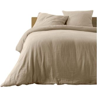 Eden Paris Housse de couette + 2 taies en gaze de coton 220 x 240 cm Tendance sable