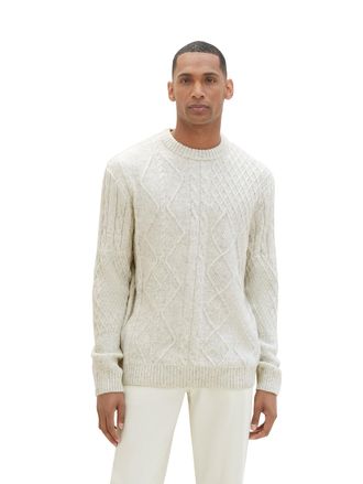 Tom Tailor Herren Pullover mit Zopfmuster, vintage beige grey melange, XXL