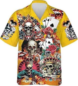 Keephen keephen Flamme D&eacute;s Poker Chemises Hawaiiennes pour Hommes Femmes Poker Impression 3D Chemises &agrave; Boutons &Eacute;t&eacute; Col &agrave; Revers Vacances Chemise