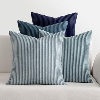 Miulee Housses de Coussin en Velours C&ocirc;tel&eacute; Carr&eacute;es D&eacute;coratives Douces pour Le Douce en Velours Ray&eacute; Lot de 4 pour la D&eacute;coration Int&eacute;rieure Canap&eacute; Chambre &agrave; 