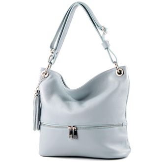 modamoda.de T143 - ital. Leder Schultertasche Umh&auml;ngetasche, Farbe:Eisblau2021