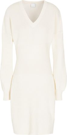 8 by YOOX ORGANIC COTTON V-NECK PUFF L/SLEEVE KNIT DRESS