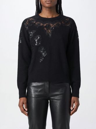 Ermanno Scervino Wollpullover mit Rundhalsausschnitt, Spitzeneins&auml;tzen und Pailletten