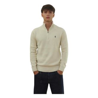 Polo Ralph Lauren Homme, Sweatshirts et sweats &agrave; capuche, Beige, Taille: S Pull col zipp&eacute; en coton