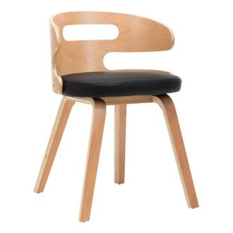 Les Tendances Chaise de salle &agrave; manger bois courb&eacute; clair et simili cuir noir Laetitia