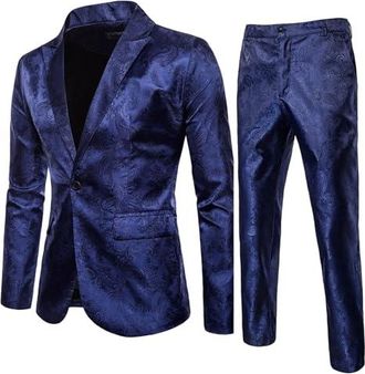 Generic Costume 2 pi&egrave;ces pour homme - Coupe ajust&eacute;e - En jacquard - Avec un bouton - Pour f&ecirc;te, mariage, bleu marine, 3XL