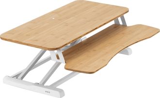Vivo 81 cm Schreibtischaufsatz, K-Serie, höhenverstellbarer Steh-Sitz-Aufsatz, Dual-Monitor- und Laptop-Arbeitsplatz mit breiter Tastaturablage, Bambusplat