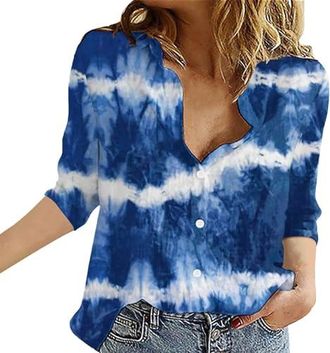 Generic Chemise d&eacute;t&eacute; boutonn&eacute;e en lin pour femme - Coupe ample &agrave; manches longues pour femme - Chemise en lin boh&egrave;me baggy chemises blanches taille 48 - Hauts 