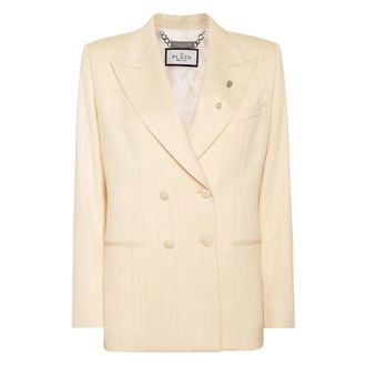 Philipp Plein Femme, Vestes, Blanc, Taille: 40 FR Gold Fit Blazer LS
