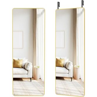 Songmics Miroir Int&eacute;gral Suspendu, 120 x 40 cm, Miroir Rectangulaire, Cadre en Alliage dAluminium, Verre Tremp&eacute;, pour Chambre, Salon, Dressing, Dor&eacute; Clair