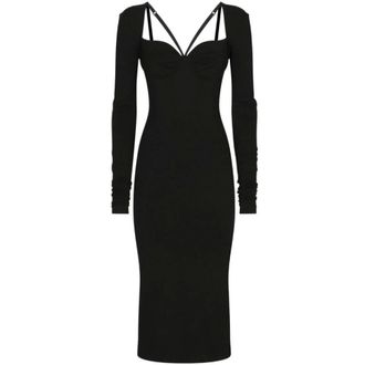 Dolce & Gabbana Femme, Robes, Noir, Taille: 40 FR Robe Mi-Longue en Jersey Milano C&ocirc;tel&eacute;