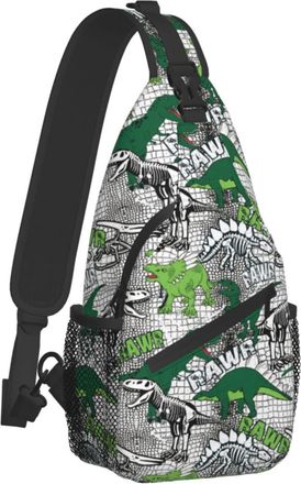 AOOEDM Sling-Rucksack für Damen und Herren, Reisen, Wandern, Tagesrucksack, Dinosaurier-Skelett, nahtloses Grunge-Muster, Crossbody-Umhängetasche, lässige Sl