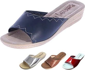 Generico Patrizia Azzi 177 Chaussons femme avec semelle intérieure en cuir véritable, empeigne en simili cuir 100 % fabriquée en Italie, bleu, 39 EU Stretta