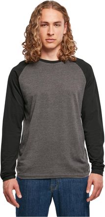 Build Your Brand Herren T-Shirt Contrast Raglan Longsleeve Charcoal/Black 5XL