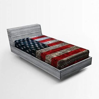 Abakuhaus Drapeau am&eacute;ricain Drap-Housse, Plate US Flag, Pochette &Eacute;lastique Tout Confort pour Literie en Tissu D&eacute;coratif, 90 x 200 cm, Rouge Gris