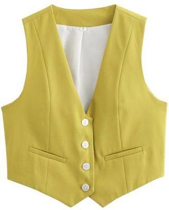 Generic Gilet Sans Manche Femme Gilet Femme D&eacute;contract&eacute; Quotidien Ville Court Style Costume - Col Droit Boutonn&eacute; Pour Occasions Habill&eacute;es Ou Bureau