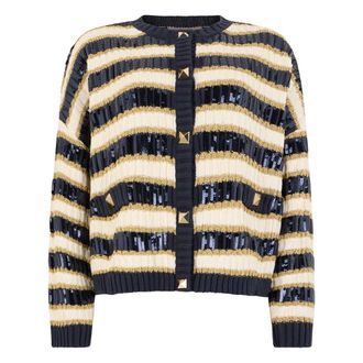 Valentino Garavani Gestreifter Strick-Cardigan in Creme und Dunkelblau - - Knitwear - Damen - Mehrfarbig - M