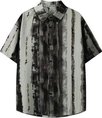 Generic G&eacute;n&eacute;rique Chemise Homme Rayures D&eacute;contract&eacute;e Col Revers Taille Grande Haut Coupe Vintage Style Urbain