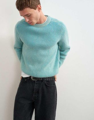 Topman pull coupe classique en maille torsad&eacute;e style p&ecirc;cheur bleu sarcelle-Vert