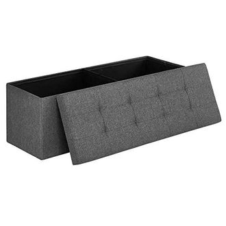 Songmics Banc Coffre Rangement, Tabouret, Repose-Pieds, Pouf Intérieur, Siège, pour Salon, Chambre, Entrée, 38 x 110 x 38 cm, Gris Foncé LSF77K