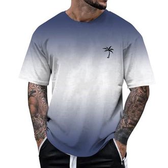 Generic Rrongwn T-shirts pour homme - D&eacute;grad&eacute; de couleur - Impression palmier - T-shirt de sport - T-shirt d&eacute;t&eacute; d&eacute;contract&eacute; en coton - Coupe ajust&eacute;e - Respira