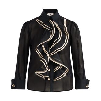 Elisabetta Franchi Georgette R&uuml;schenhemd - - Blouses & Shirts - Damen - Schwarzk - XL